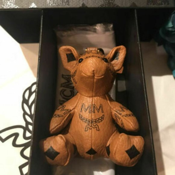 MCM | Accessories | Mcm Brown Cognac Visetos Pig Keychain Bag Charm ...